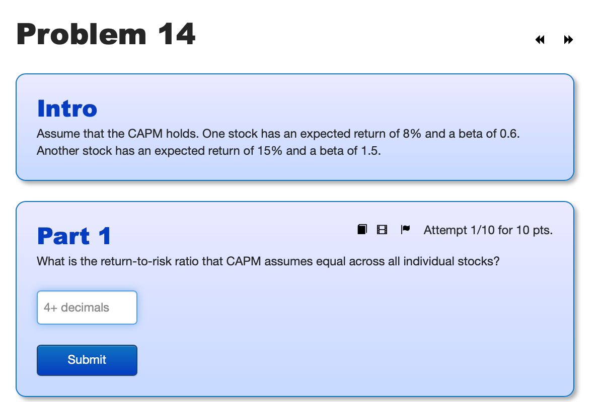 Solved Intro Assume that the CAPM holds. One stock has an | Chegg.com