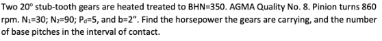 Solved Two 20∘ stub-tooth gears are heated treated to | Chegg.com