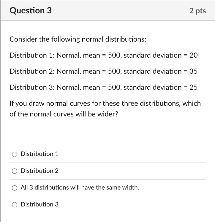 Solved Consider the following normal distributions: | Chegg.com