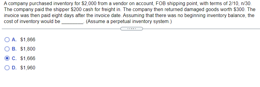 Solved A company purchased inventory for $2,000 from a | Chegg.com