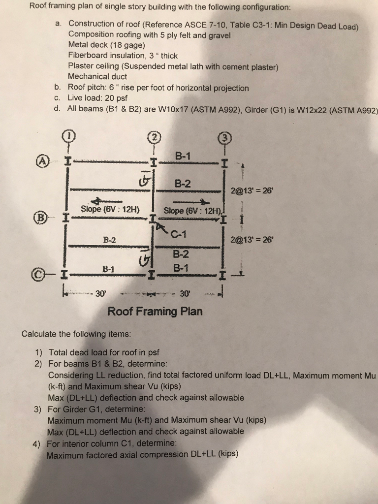 Solved Roof framing plan of single story building with the | Chegg.com