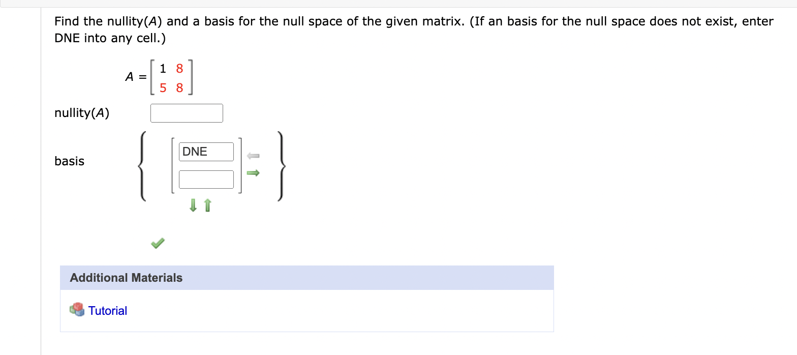 Solved Find the nullity (A) and a basis for the null space | Chegg.com