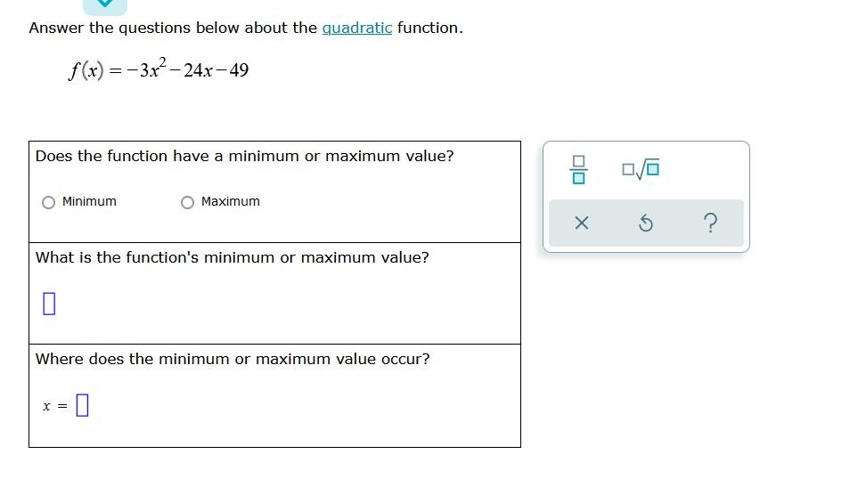 Solved Answer the questions below about the quadratic | Chegg.com