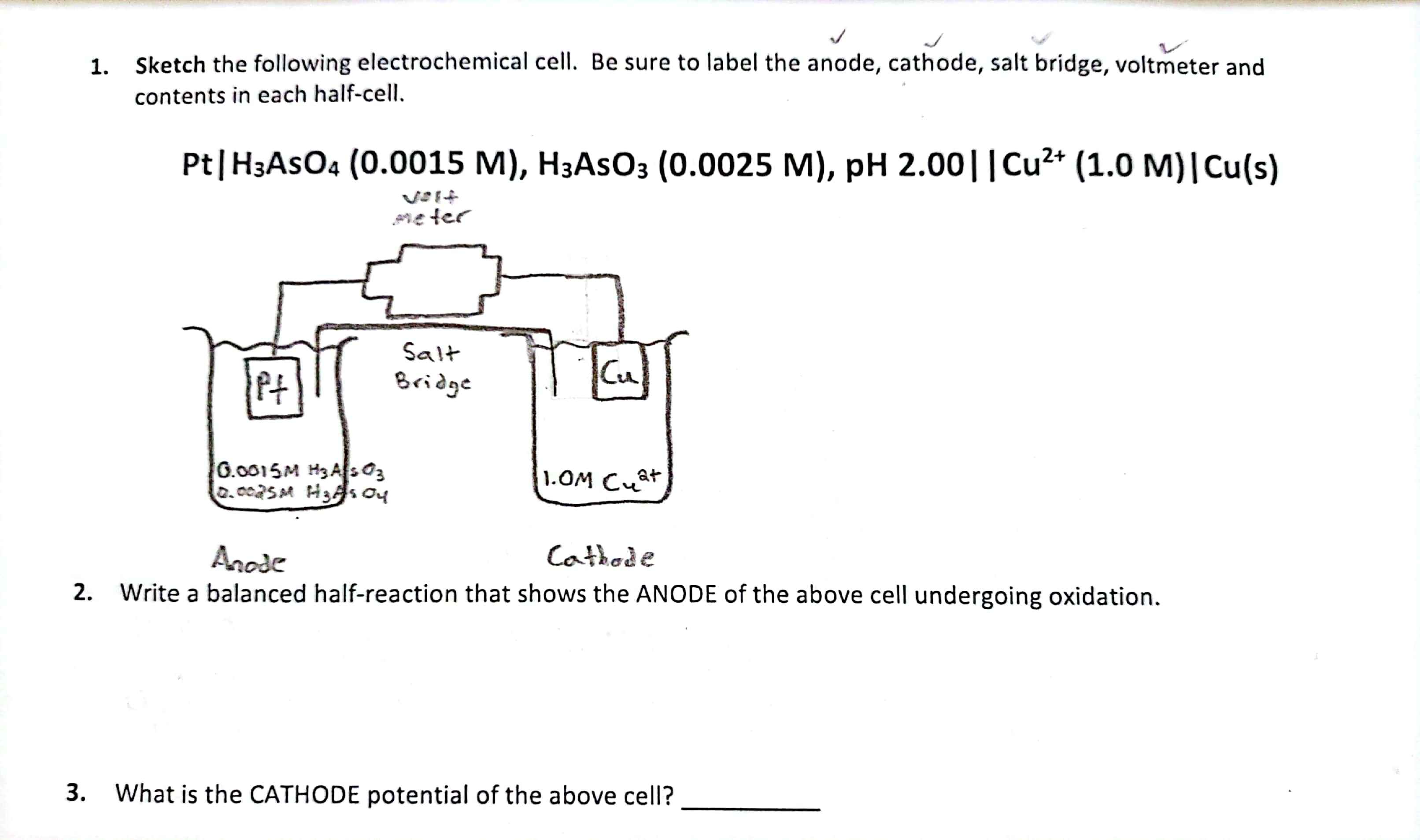 Sketch the following electrochemical cell. Be sure to | Chegg.com
