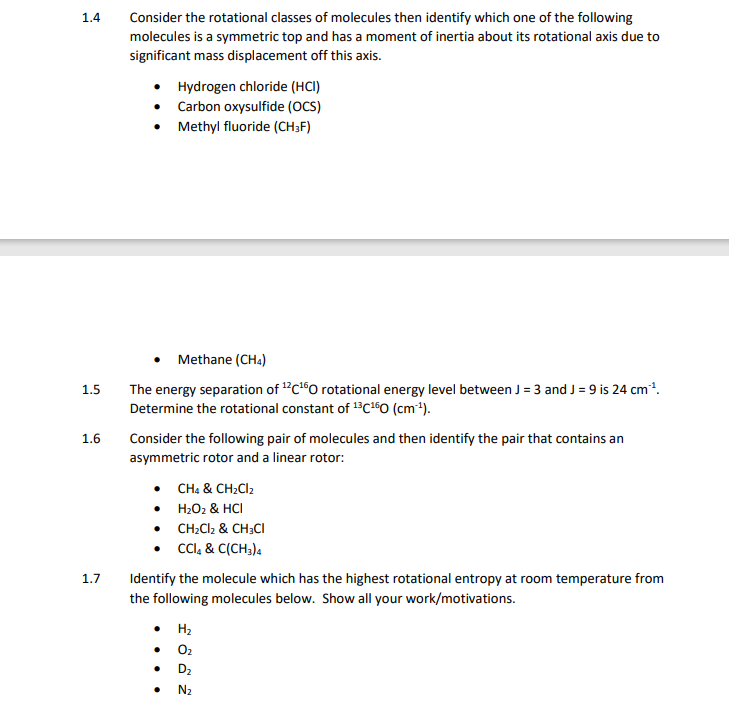 Solved 1.4 ﻿Consider the rotational classes of ﻿molecules | Chegg.com