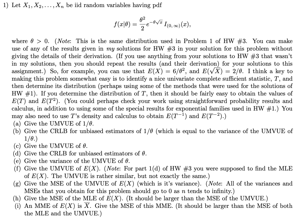 1) Let X1, X2, ..., Xn be iid random variables having | Chegg.com