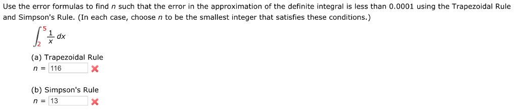 Solved Use the error formulas to find n such that the error | Chegg.com