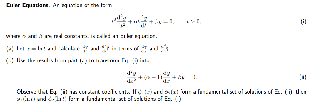 Solved Euler Equations. An equation of the form t2 dt2d2y+αt | Chegg.com