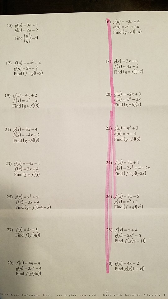 Solved 15) gla) 3a + 1 Ma) 2a 2 16) g (a) =-3a + 4 (a)- a3 | Chegg.com