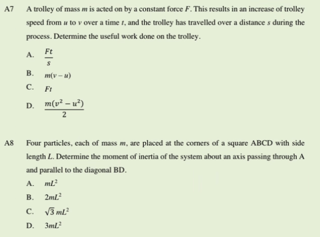 Solved A7 A trolley of mass m is acted on by a constant | Chegg.com