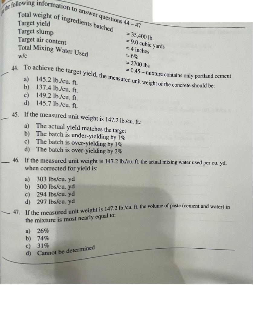 Solved 44. To achieve the target yield, the =0.45 - mixture | Chegg.com