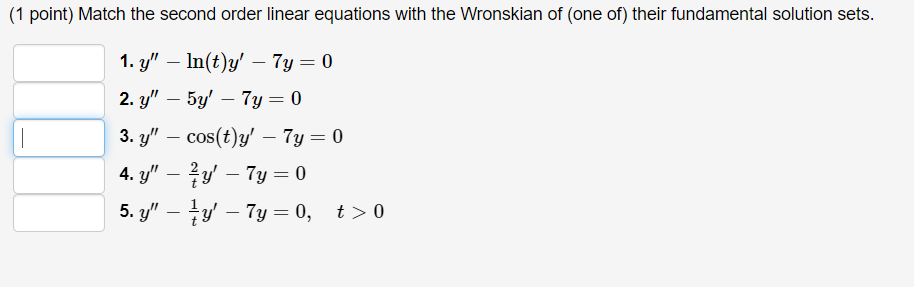 Solved (1 point) Match the second order linear equations | Chegg.com