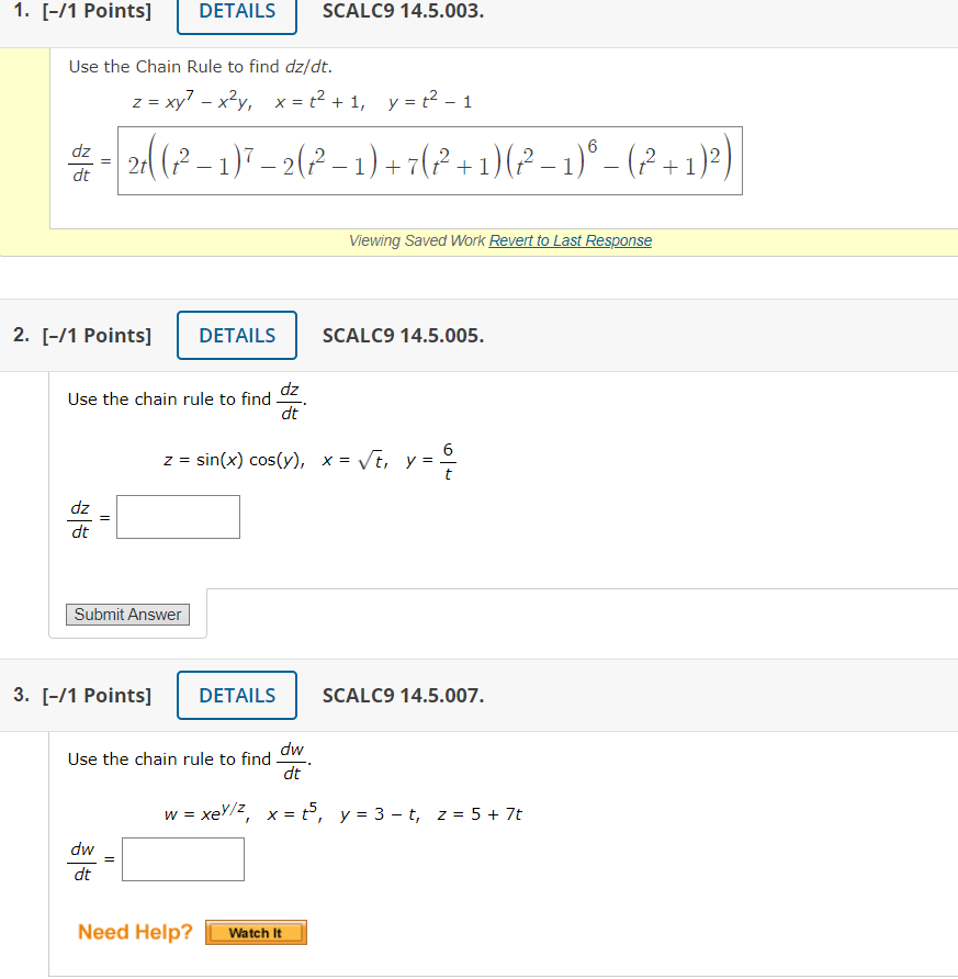 Solved Use the Chain Rule to find dz/dt. | Chegg.com