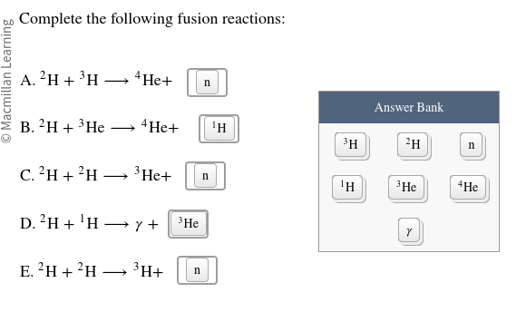 Complete the following fusion reactions: A. | Chegg.com