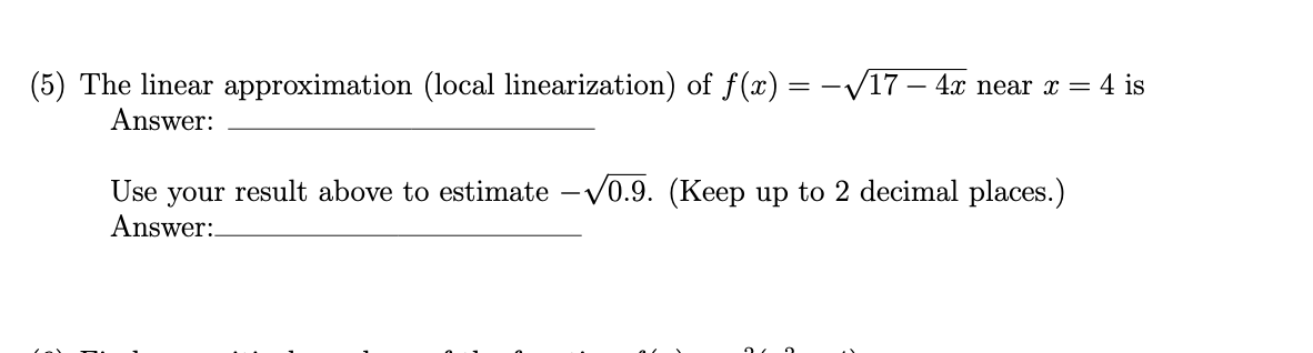 Solved 5 The Linear Approximation Local Linearization Of