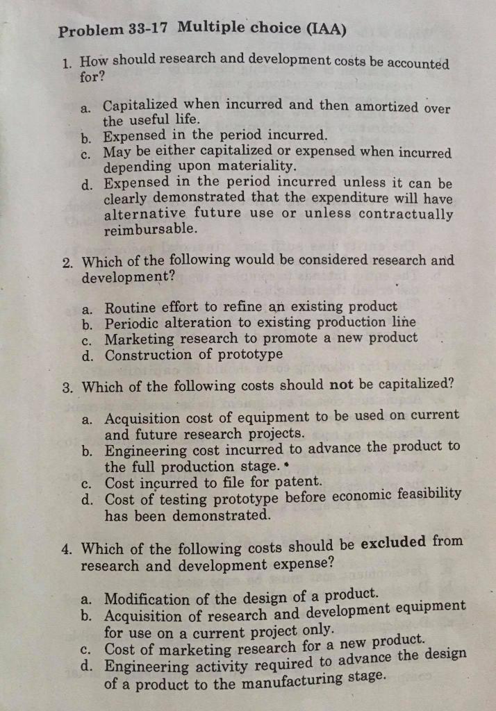 Solved Problem 33-17 Multiple choice (IAA) 1. How should | Chegg.com