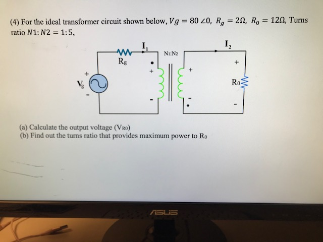 Solved (4) For the ideal transformer circuit shown below, Vg | Chegg.com
