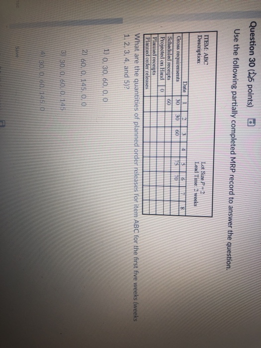 Solved Question 30 ch points) Use the following partially | Chegg.com
