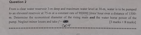 Solved From i cleat water reservoir 3-m deep and maximum | Chegg.com