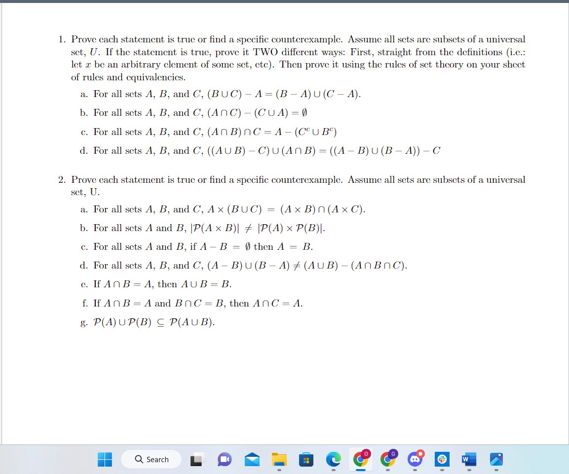 Solved 1. Prove each statement is true or find a specific | Chegg.com