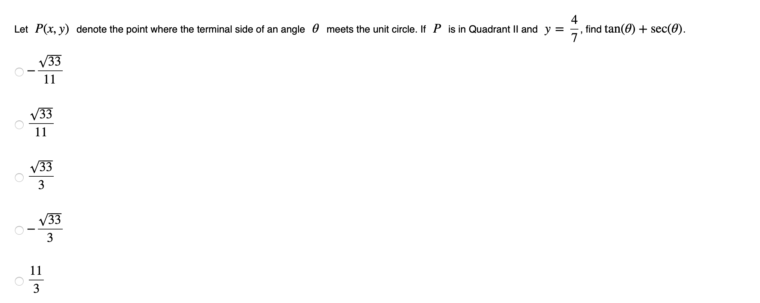 Solved Let P(x,y) denote the point where the terminal side | Chegg.com