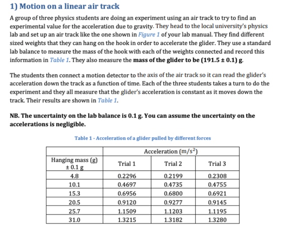 1) Motion on a linear air track A group of three | Chegg.com