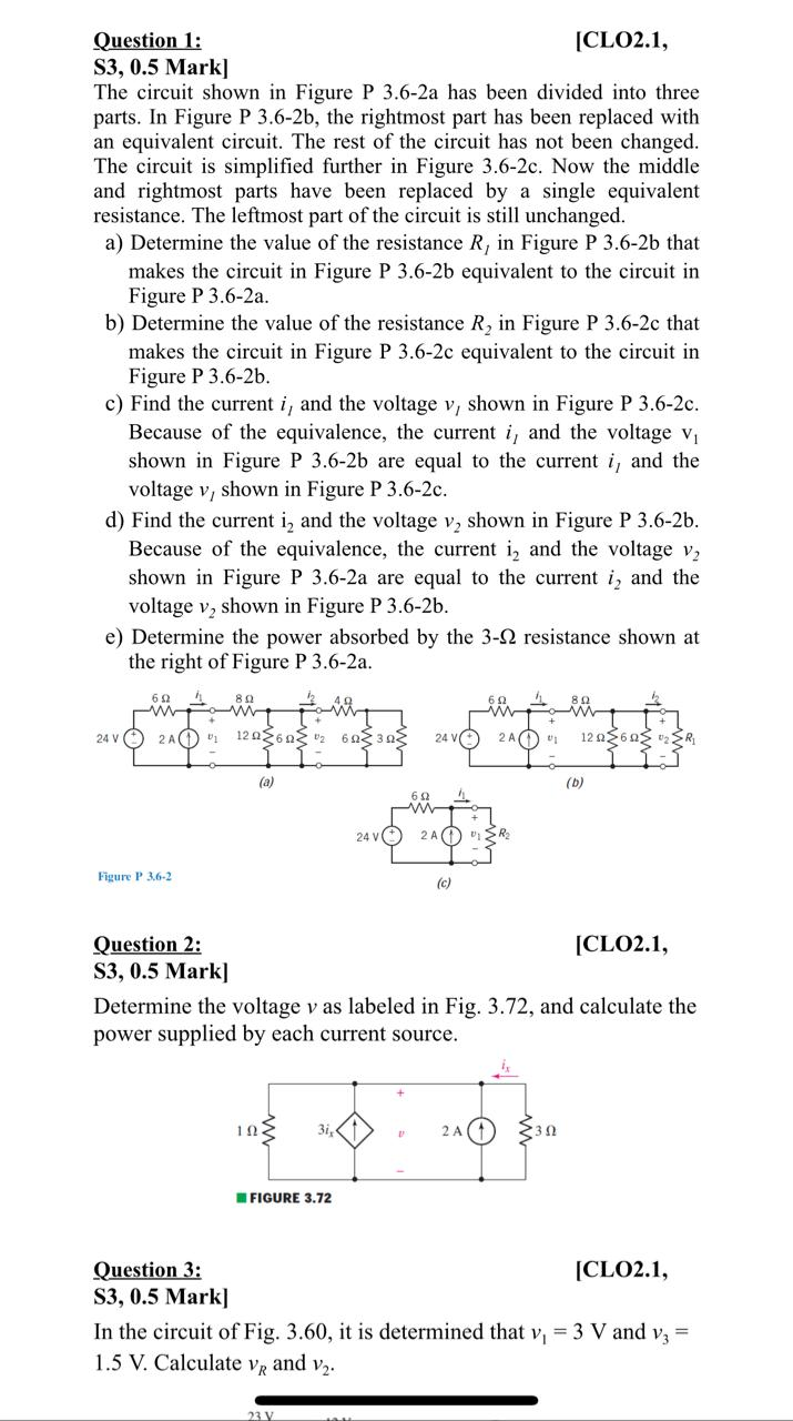 Solved Question 3: [CLO2.1, S3, 0.5 Mark] In the circuit of | Chegg.com