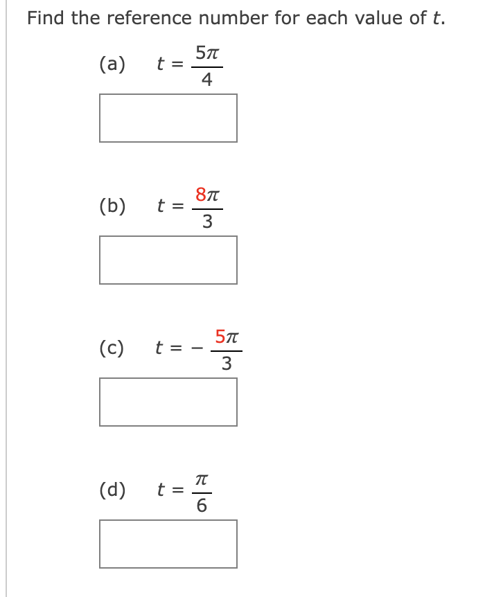 Solved Find the reference number for each value of t. (a) | Chegg.com
