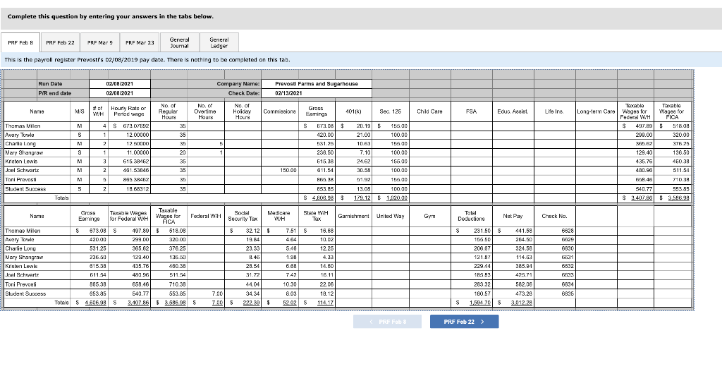 Continuing Payroll Project: Prevosti Farms and | Chegg.com