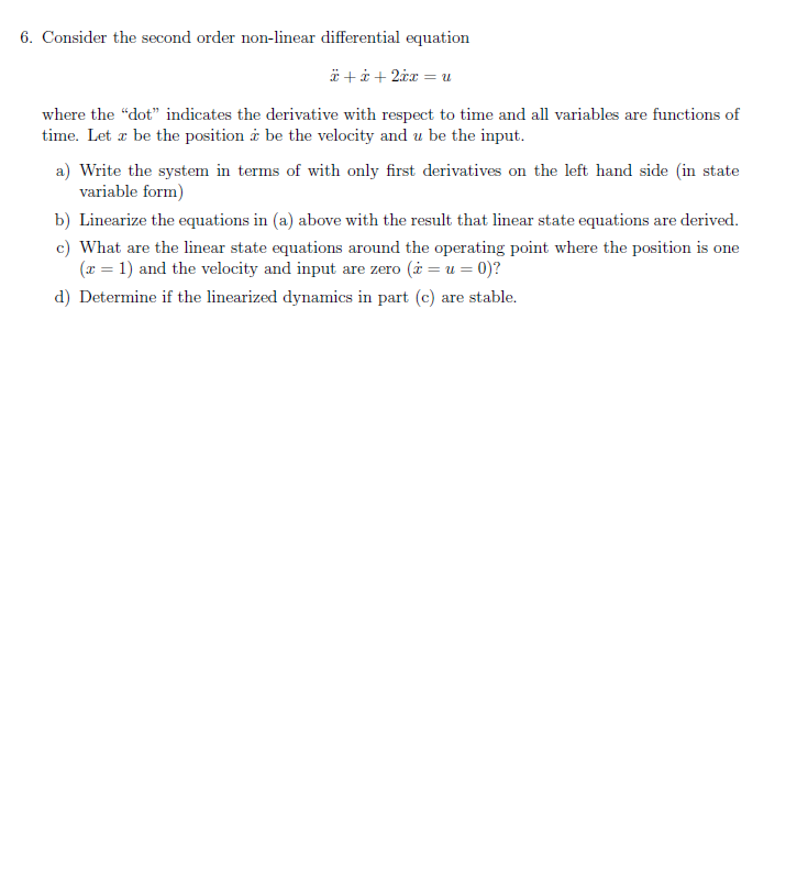 Solved 6. Consider the second order non-linear differential | Chegg.com