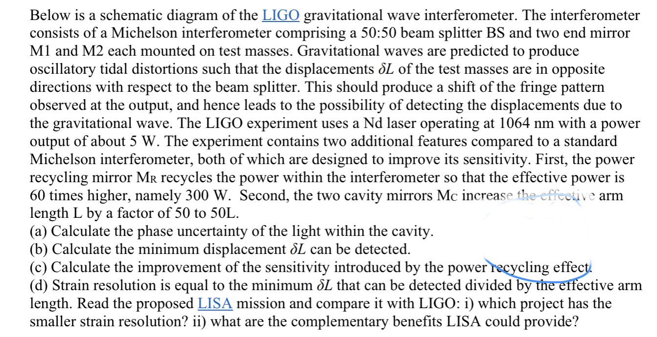 Solved Below is a schematic diagram of the LIGO | Chegg.com