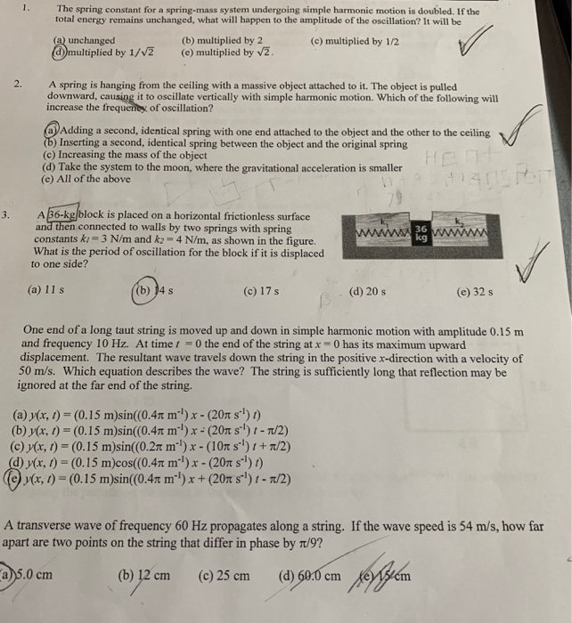 Solved The Spring Constant For A Spring Mass System