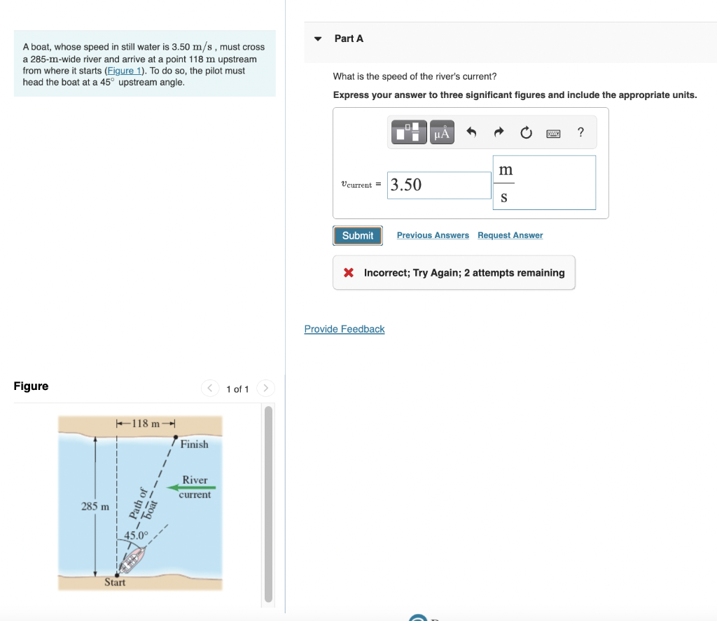 Solved Part A A boat, whose speed in still water is 3.50 | Chegg.com