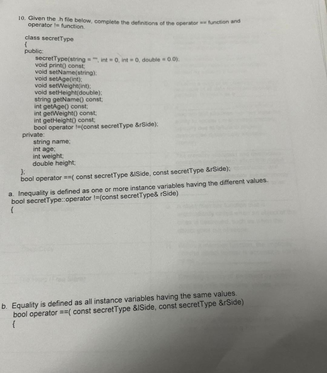 Solved 10. Given the h file below, complete the definitions | Chegg.com