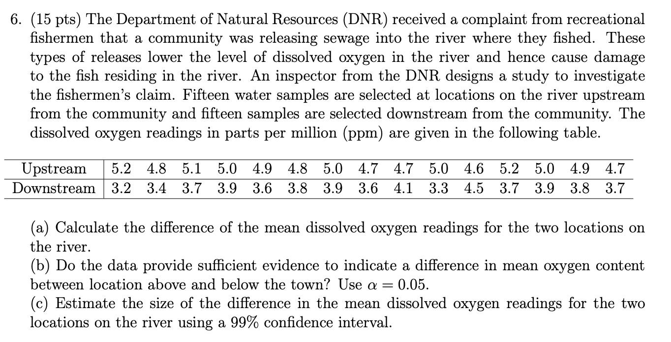 Solved 6. (15 pts) The Department of Natural Resources (DNR) | Chegg.com