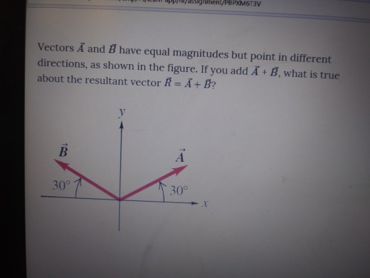 Solved Vectors A and B have equal magnitudes but point in | Chegg.com
