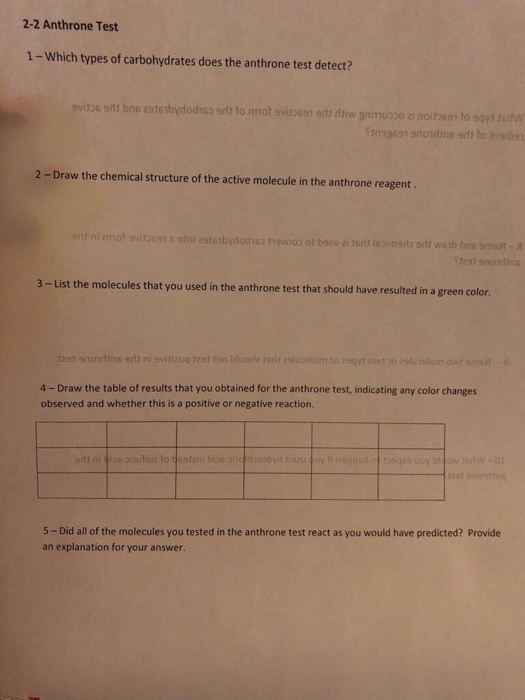 Solved 2-2 Anthrone Test 1 -Which types of carbohydrates | Chegg.com
