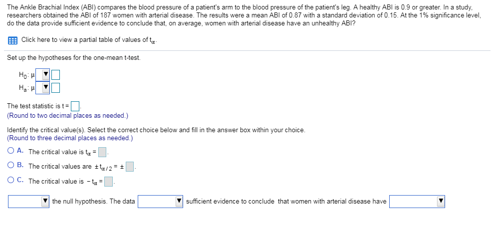 Solved The Ankle Brachial Index (ABl) compares the blood | Chegg.com