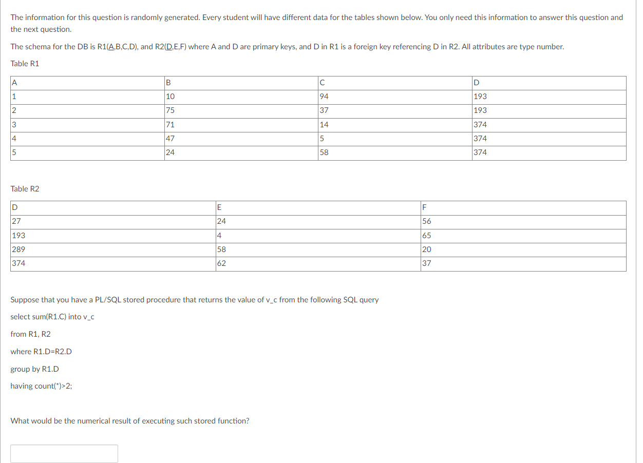 Solved The information for this question is randomly | Chegg.com
