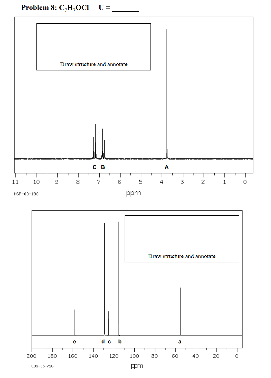 Solved Problem 8: C7H7OClU= Draw structure and annotate | Chegg.com