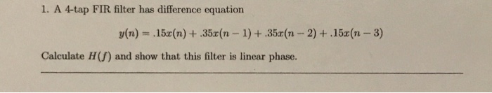 Solved 1. A 4-tap FIR filter has difference equation (n) | Chegg.com