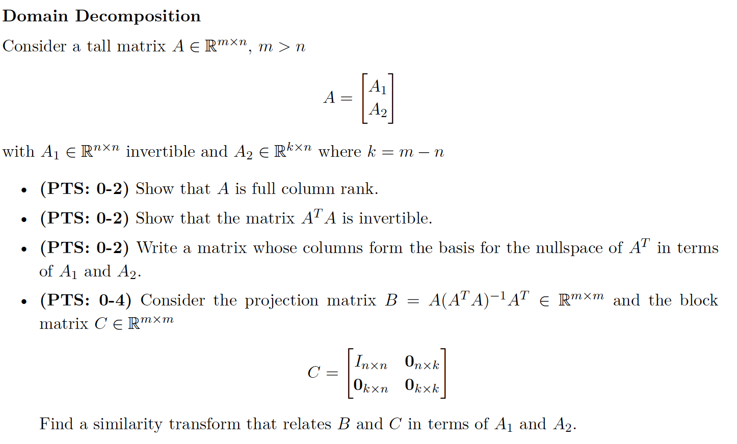 Solved Domain Decomposition Consider a tall matrix A e Rmxn, | Chegg.com