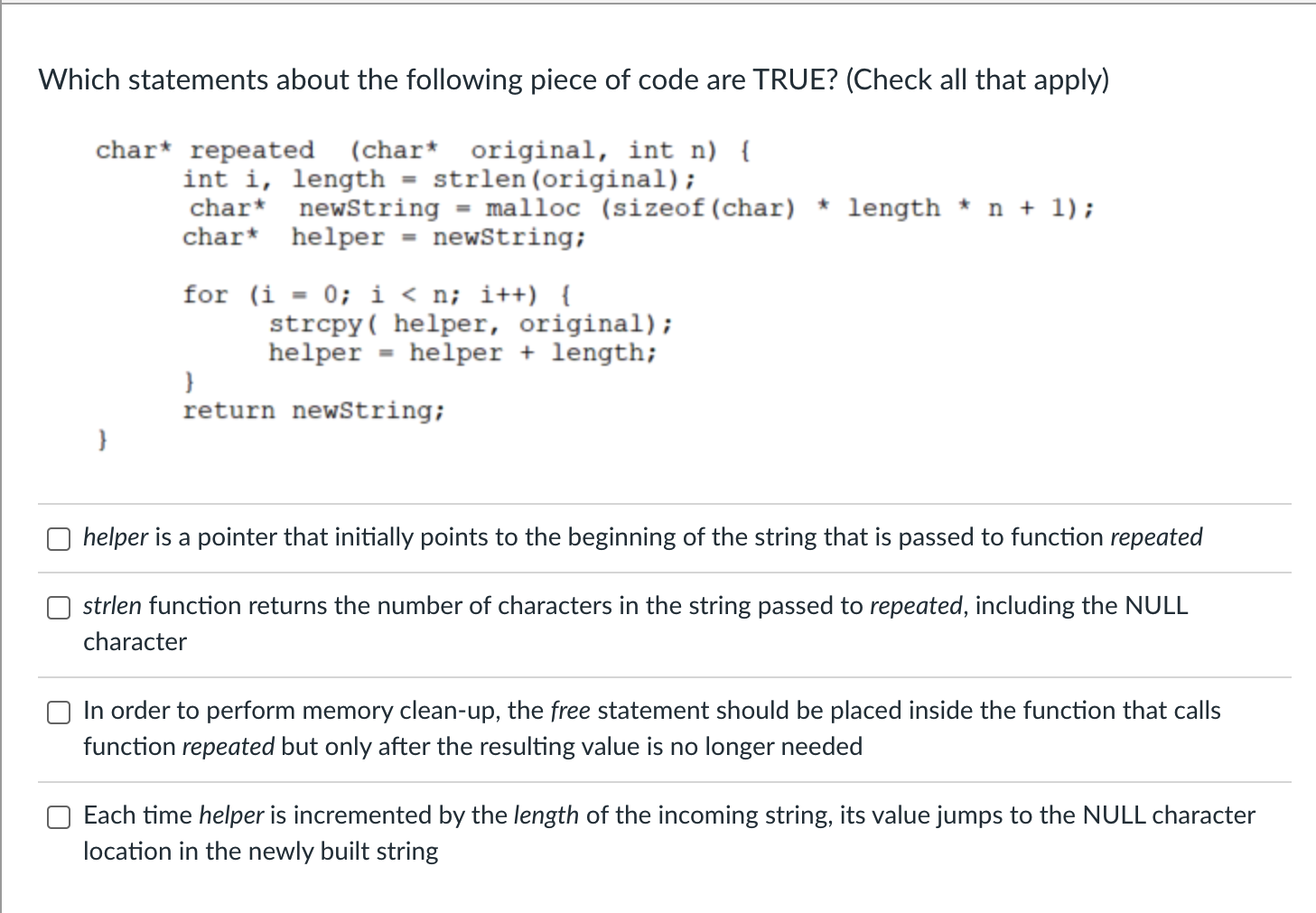 Solved Which statements about the following piece of code | Chegg.com
