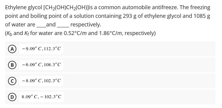 Solved Ethylene glycol (CH2(OH)CH2(OH)]is a common | Chegg.com