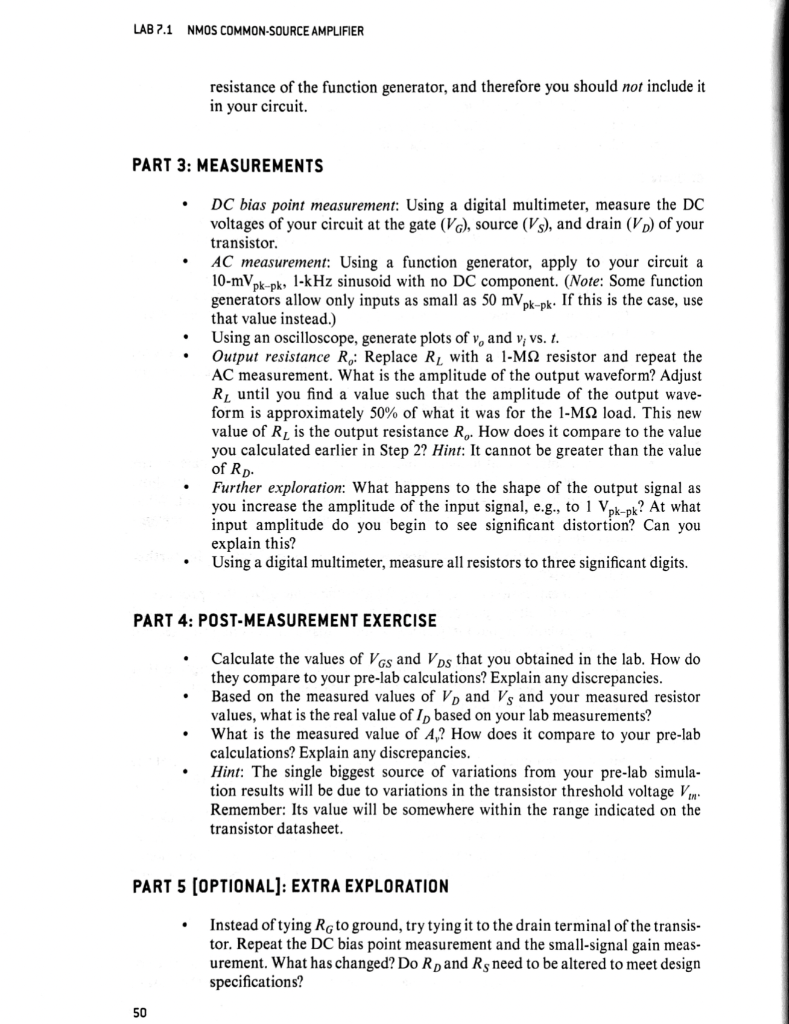 Solved LAB 7.1 NMOS Common-Source Amplifier (See Section | Chegg.com