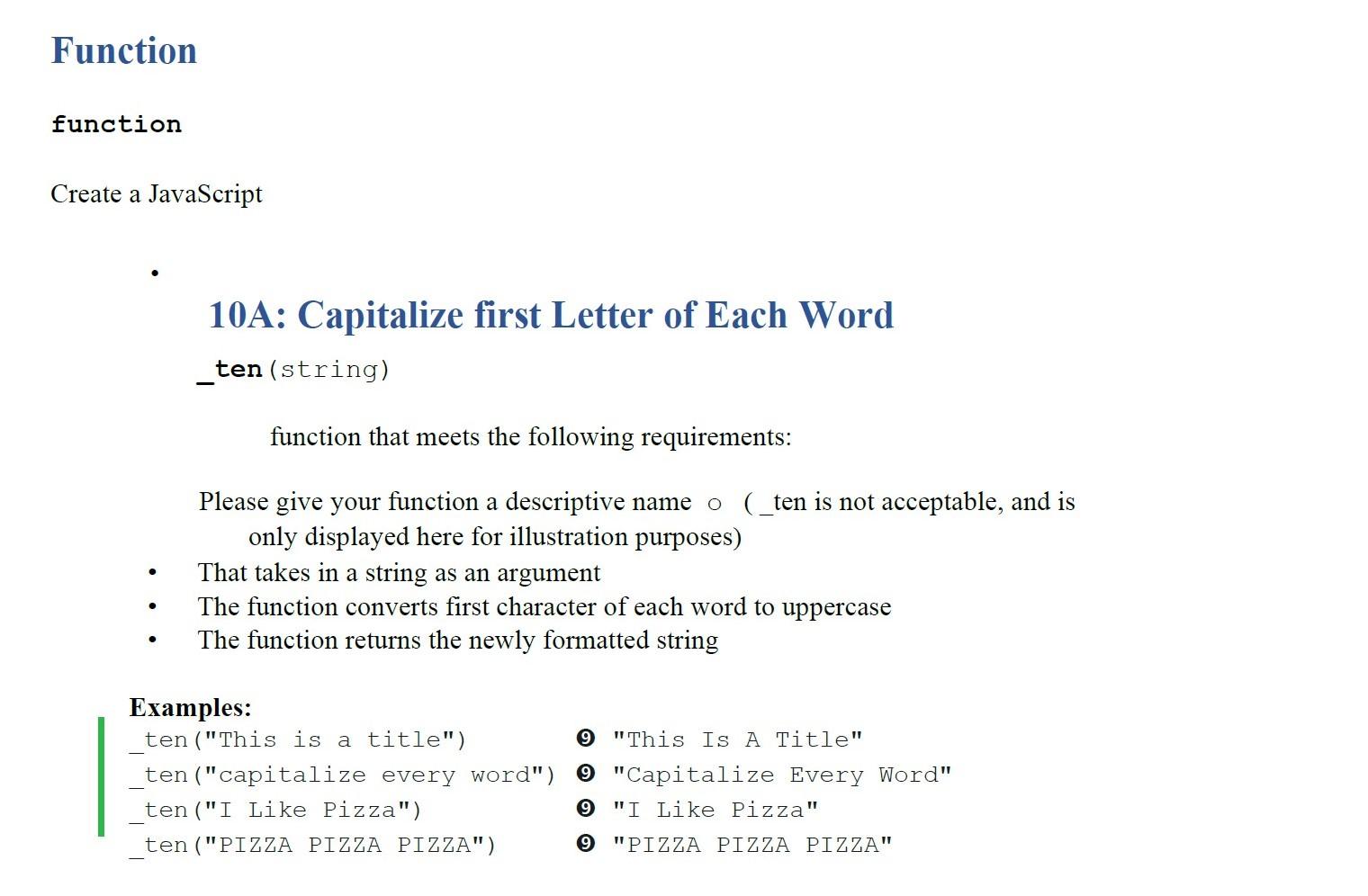Solved Function Function Create A Javascript 10a Capitalize 7148