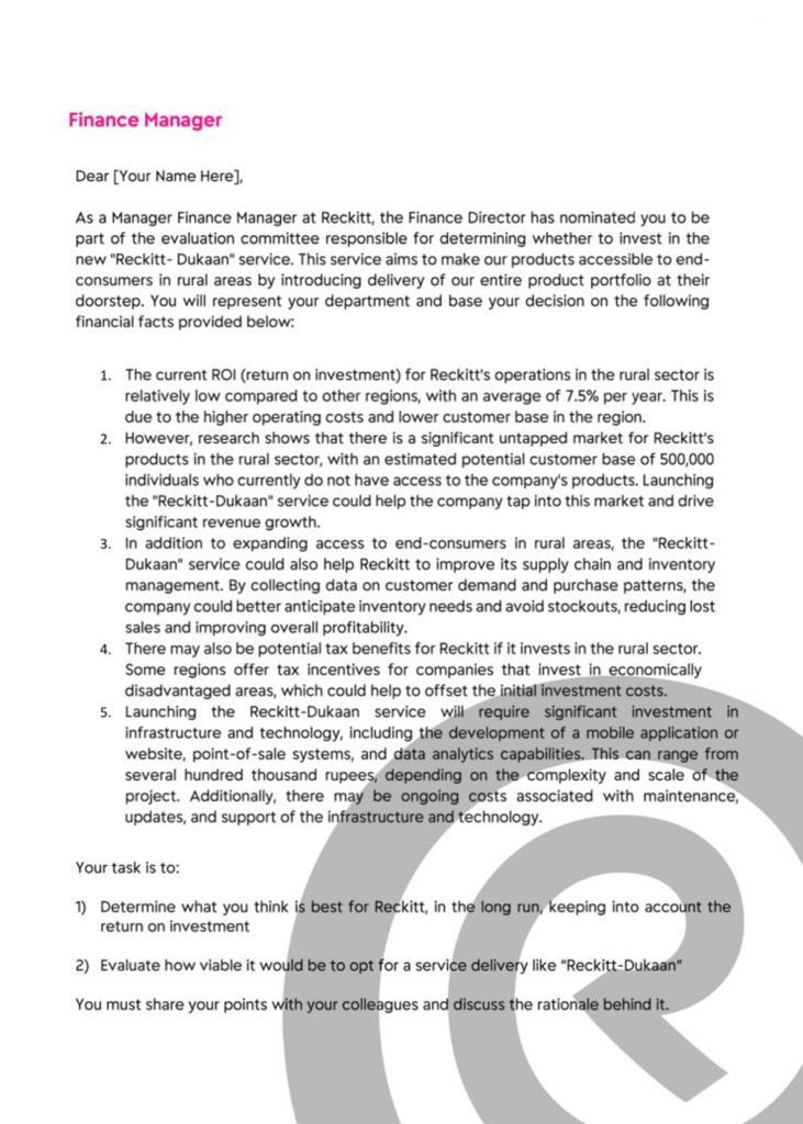 Solved Finance Manager Dear [Your Name Here], As a Manager | Chegg.com