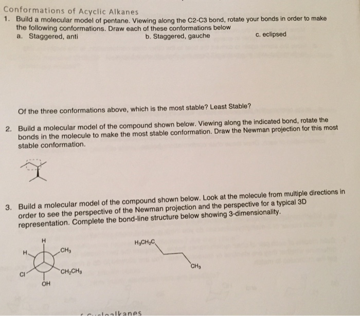 Solved Build a molecular model of pentane. Viewing along the | Chegg.com