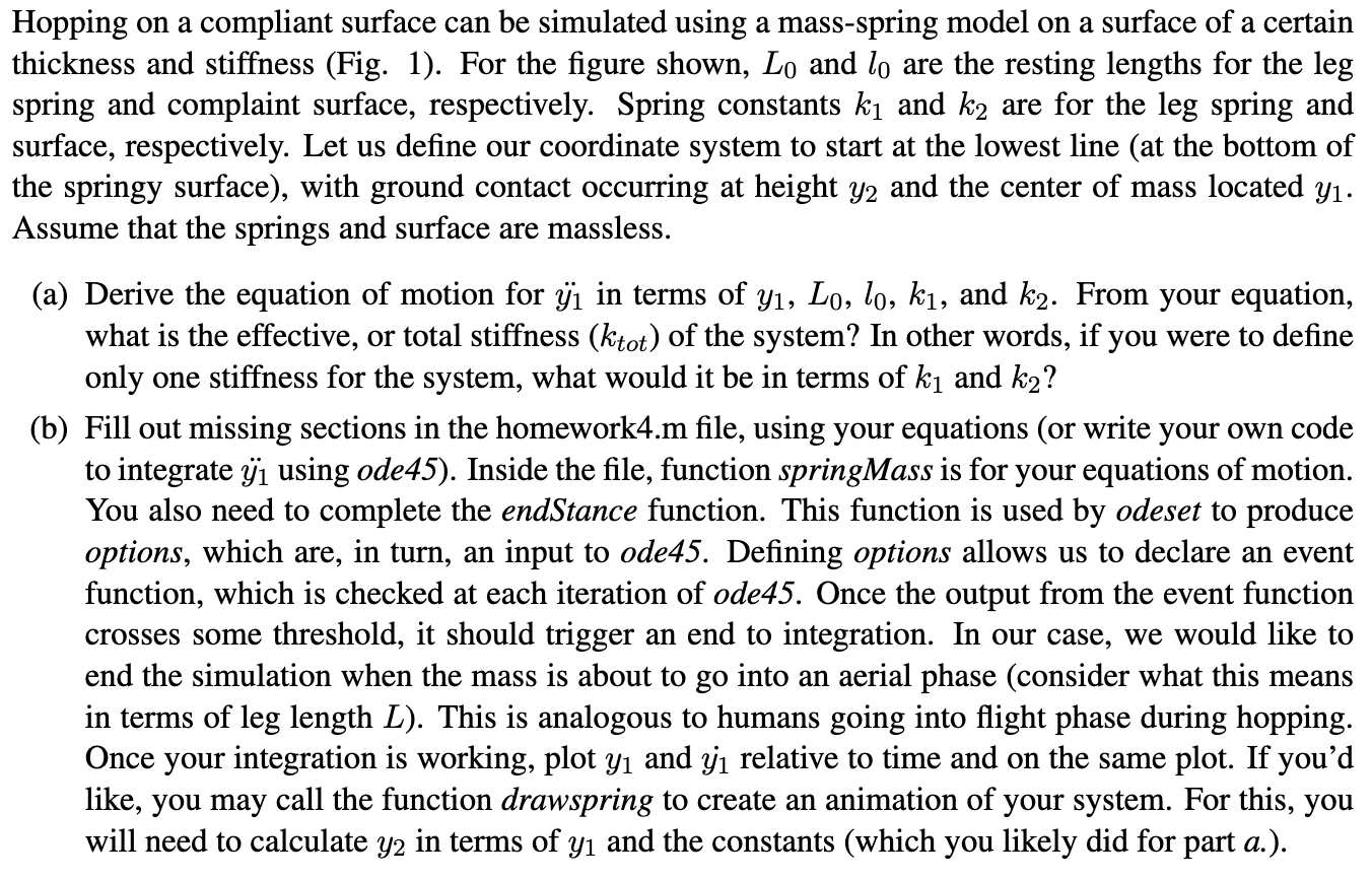 Hopping on a compliant surface can be simulated using | Chegg.com
