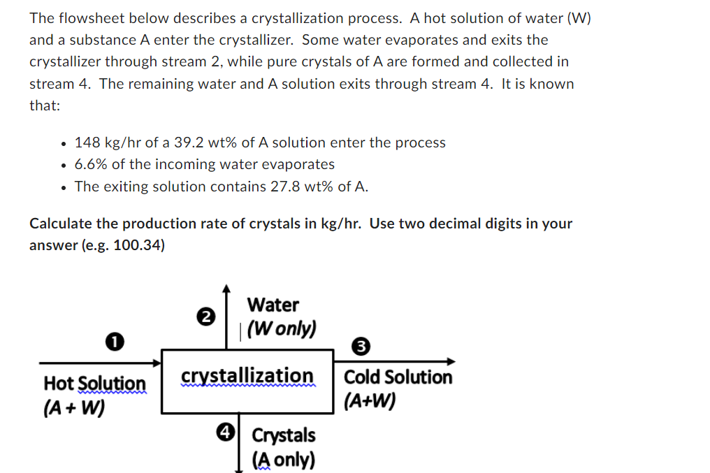 Solved The flowsheet below describes a crystallization | Chegg.com